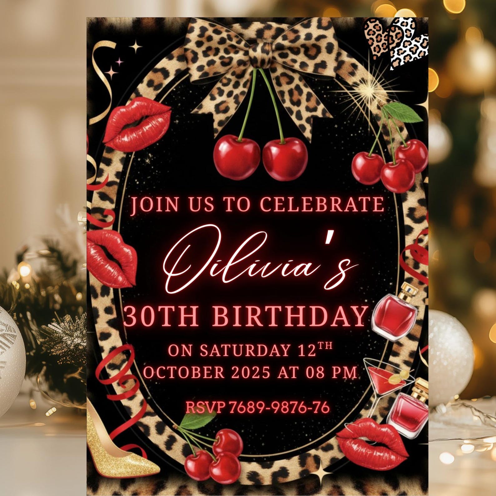 Cheetah Print Birthday Invitation, Black Bow Coquette Party Printable ...