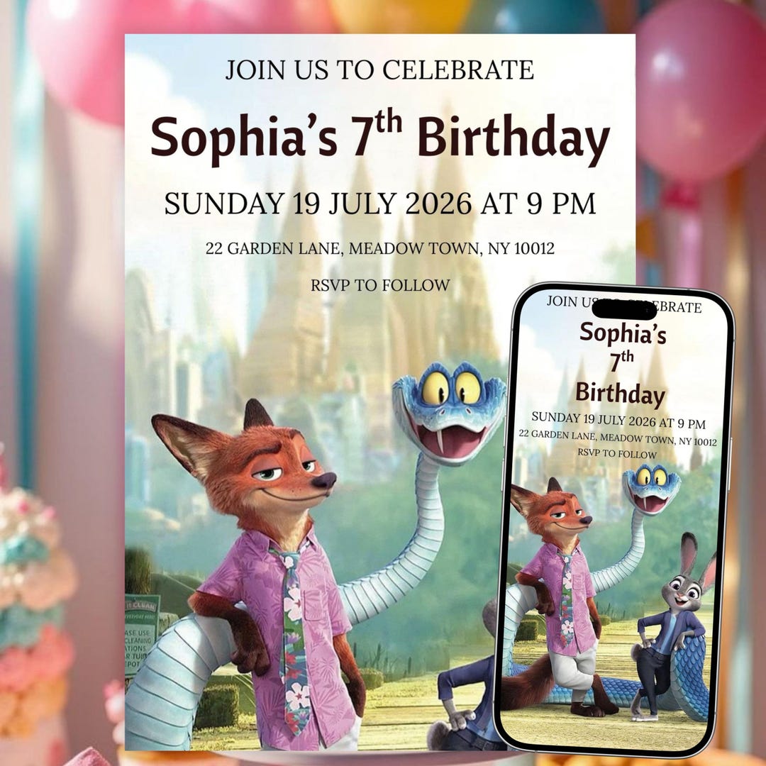 Zootopia Birthday Invitation, Editable Digital Template, Kids Party ...