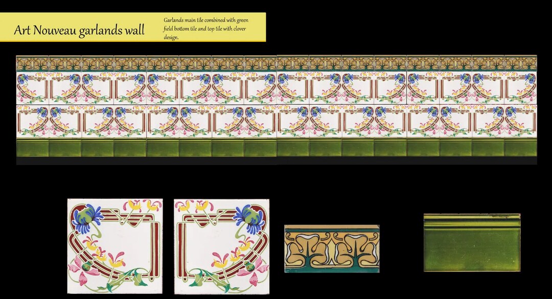 Spain Modernismo Català Reclaimed Tile Wall 22 Sqft Original Antique ...