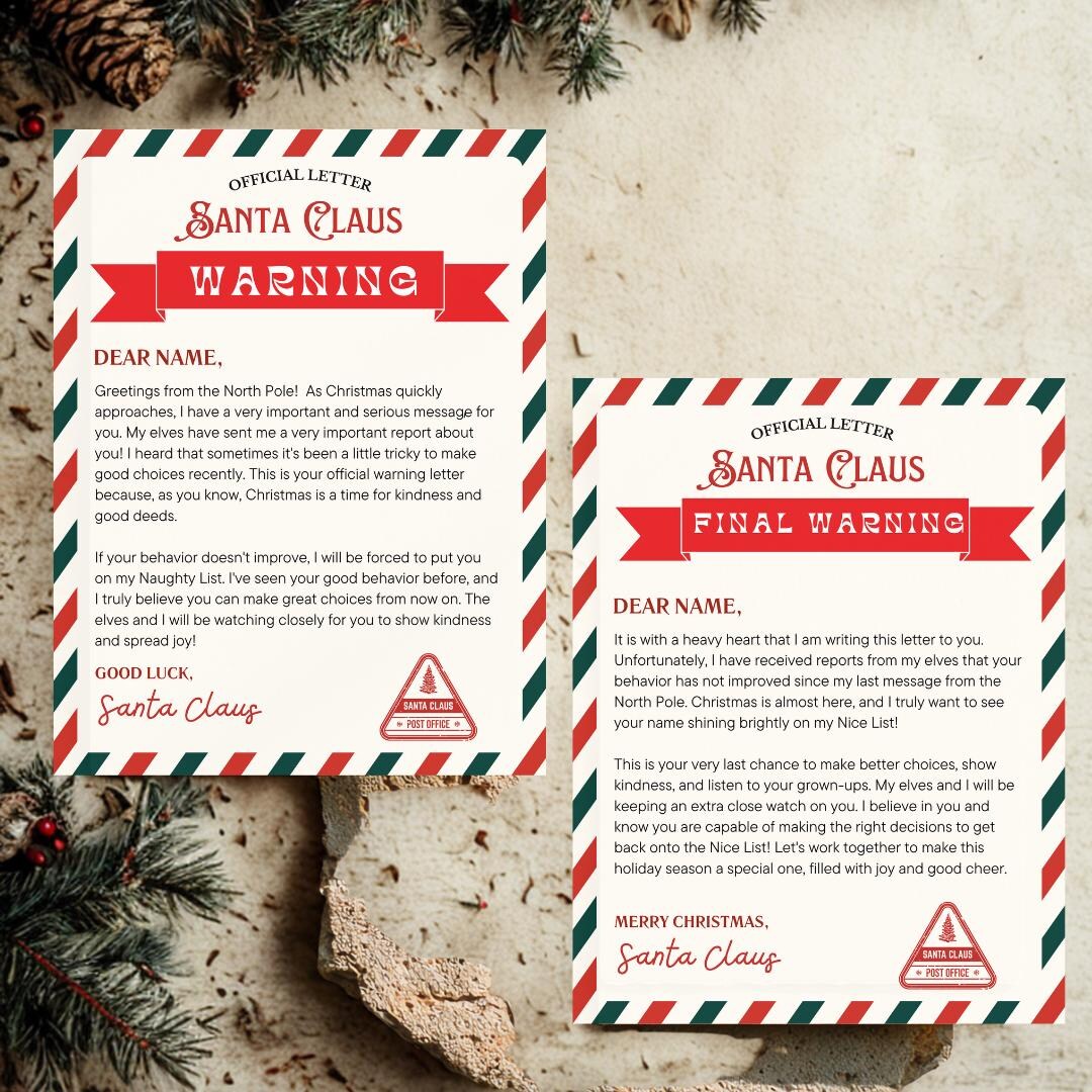 Personalized Santa Warning Letter Set: Final Gentle Reminder From Santa ...