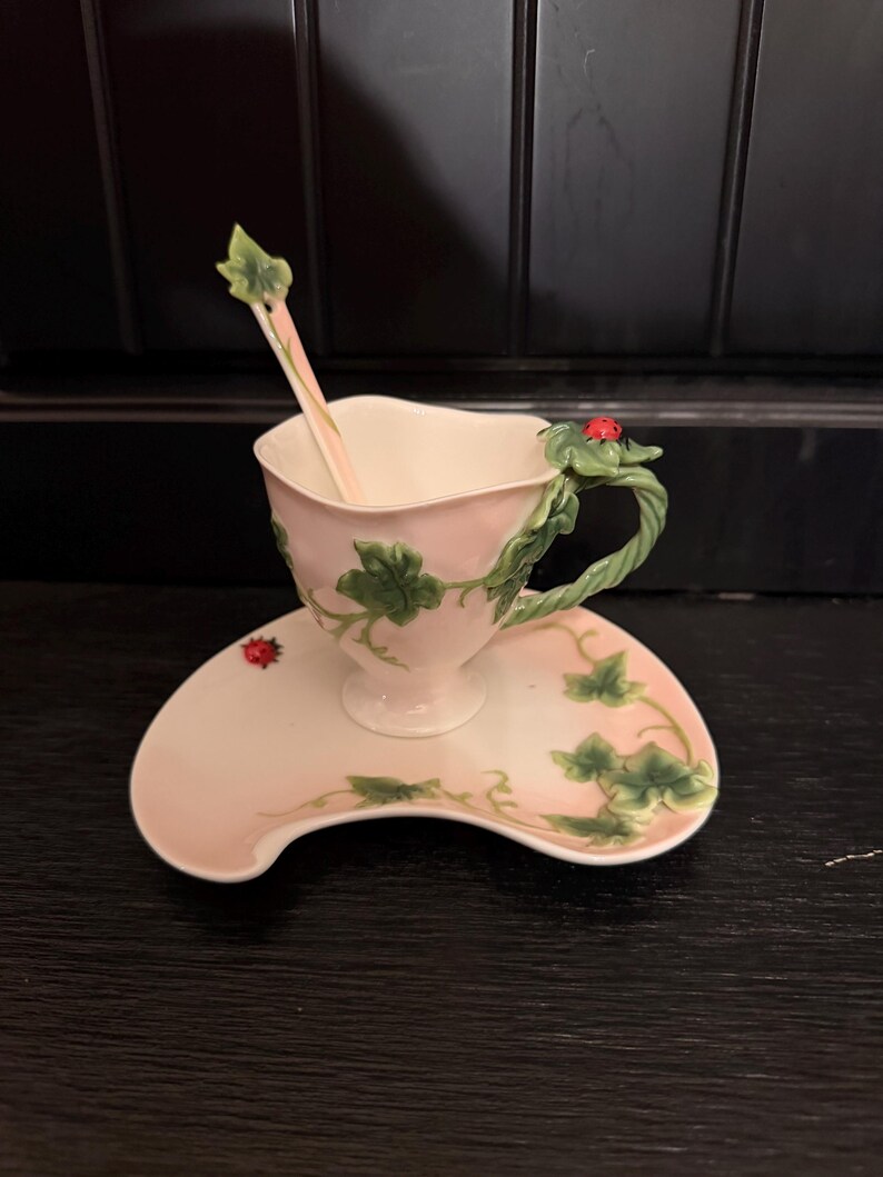 Ladybug Teacup and Saucer Set W/spoon - Etsy