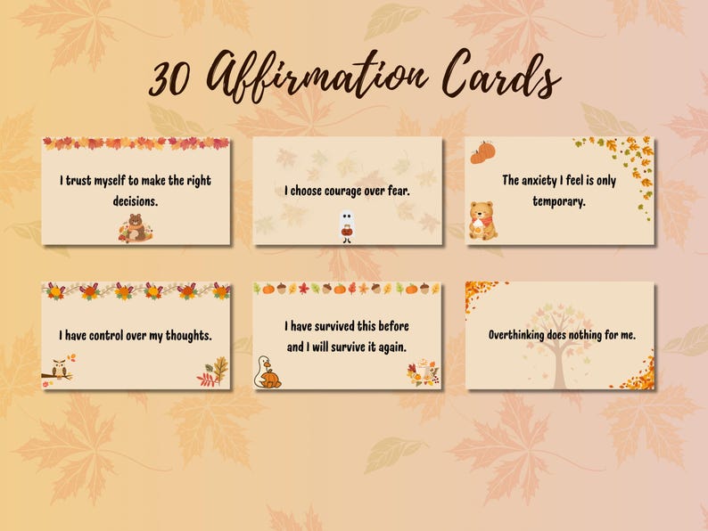 Printable Positive Affirmation Cards, Fall-themed Positive Affirmation ...