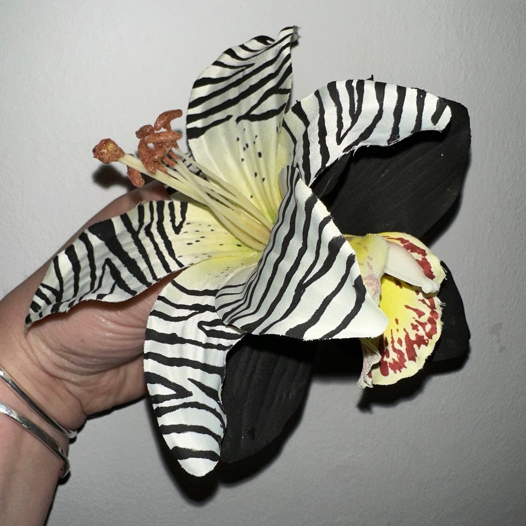 Hand Painted Zebra Print Double Lily and Orchid Hair Flower - Etsy