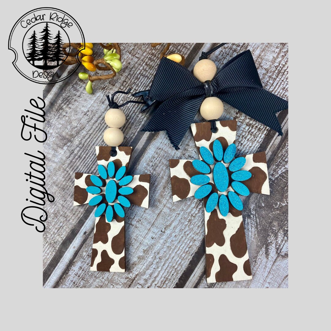 Western Cow Print Cross Charm/car Diffuser/air Freshener/vent Clip/svg/laser Cut/digital/re ...