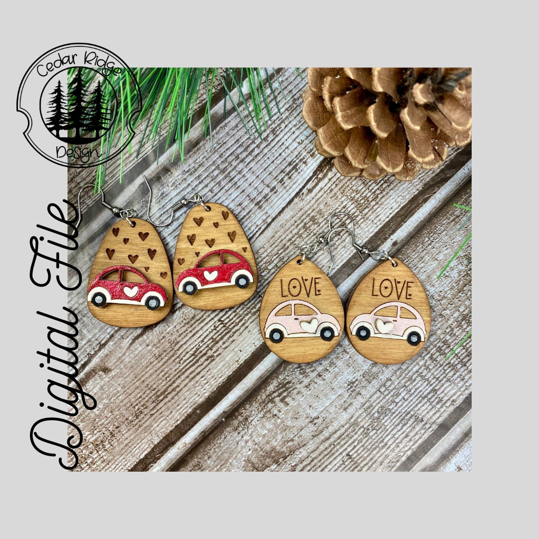 Valentine Car Earrings /SVG/LASER Cut/ Digital/valentine Heart Car Drop ...