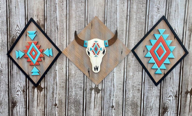 Aztec Bull / Aztec Bull Sign Trio/svg/ LASER Cut/ Digital/western Wall ...