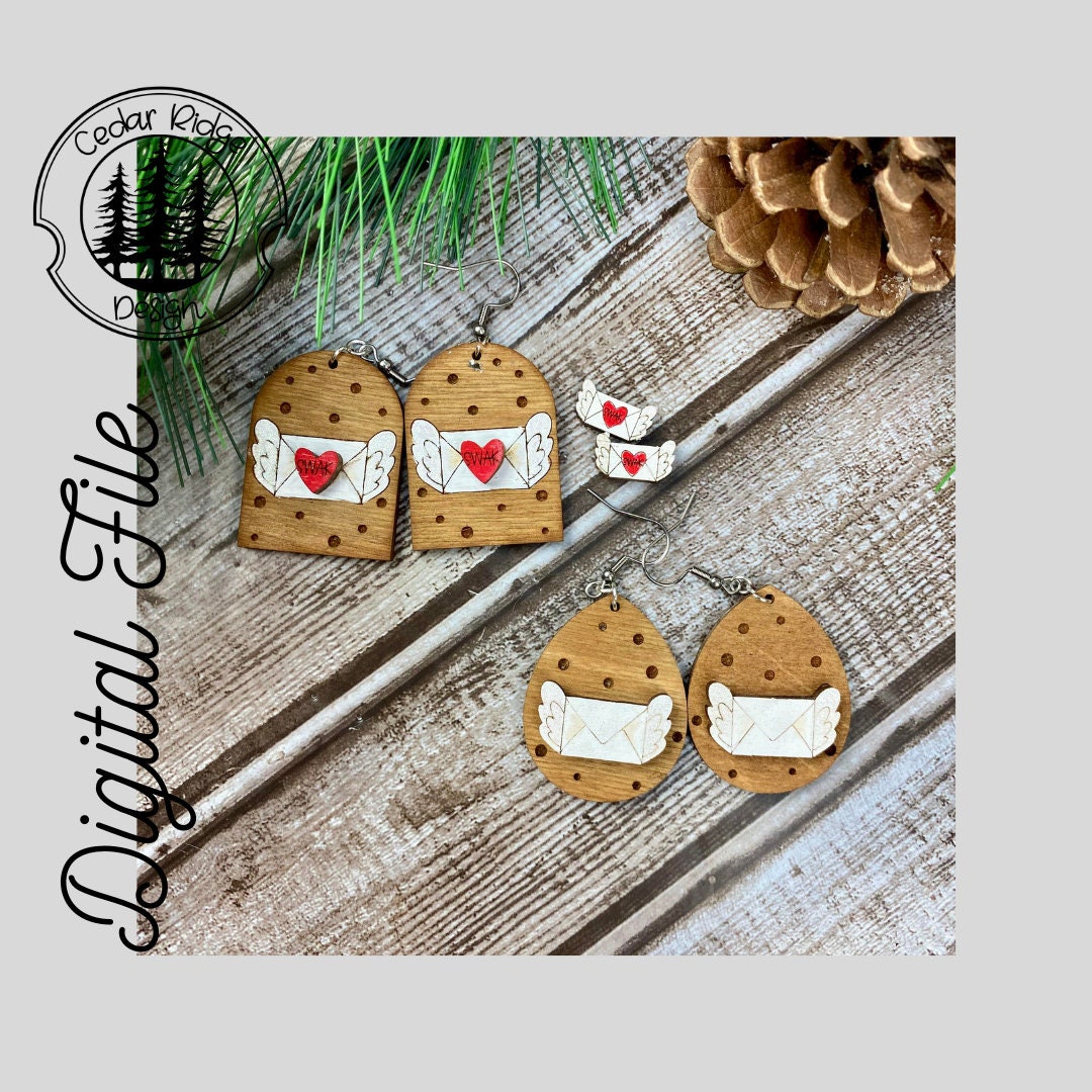 Winged Envelops Earrings/svg/laser Cut/ DIGITAL/ Scored Drop Earrings ...