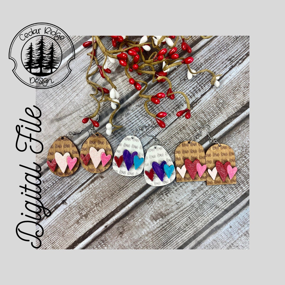 Scored Love Tri-heart Earrings/svg/laser Cut/ Digital/scored Hearts ...