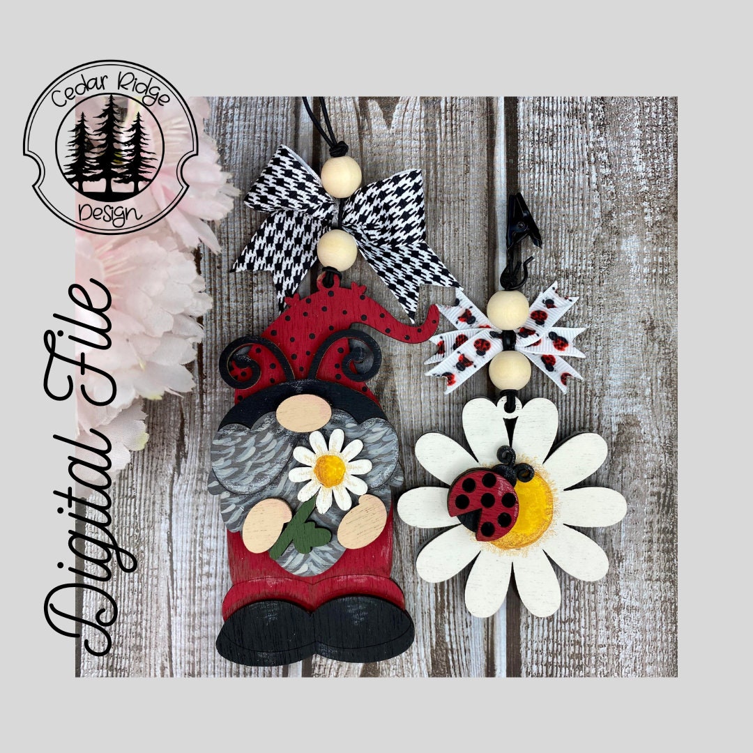 Ladybug Gnome and Daisy Car Charm/car Diffuser/air Freshener/vent Clip/svg/ LASER Cut/ Digital ...
