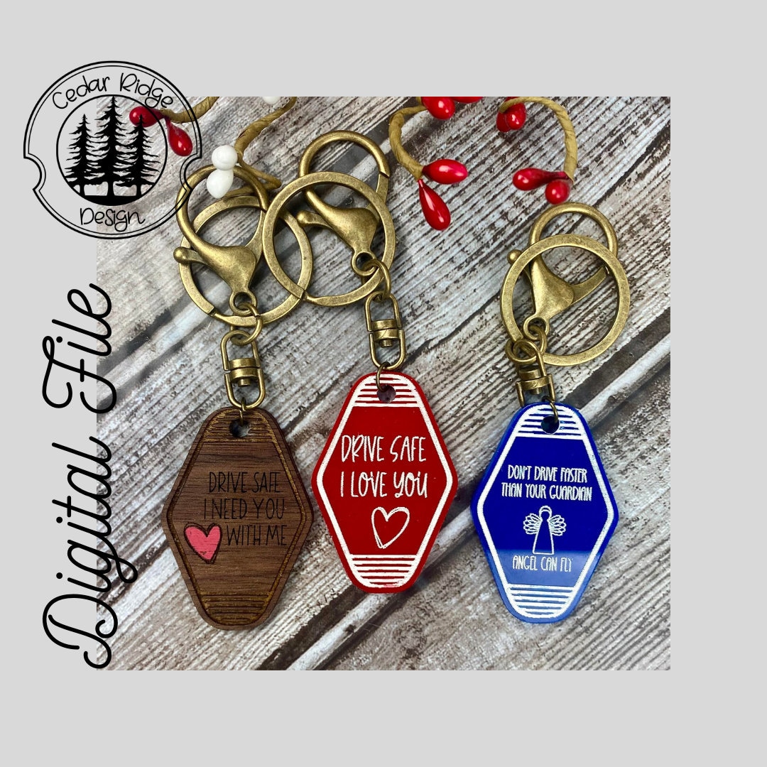 Mini Retro Hotel Style Keychain Designs/ Drive Safe Keychain SVG ...