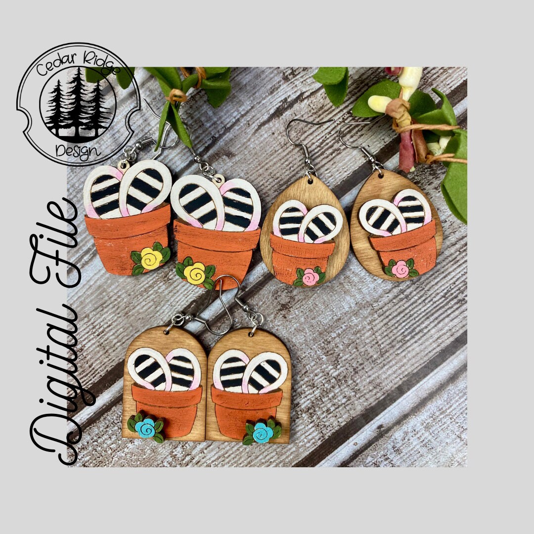 Bunny Ear Flower Pot Earrings /SVG/LASER Cut/ Digital/whimsical Easter ...