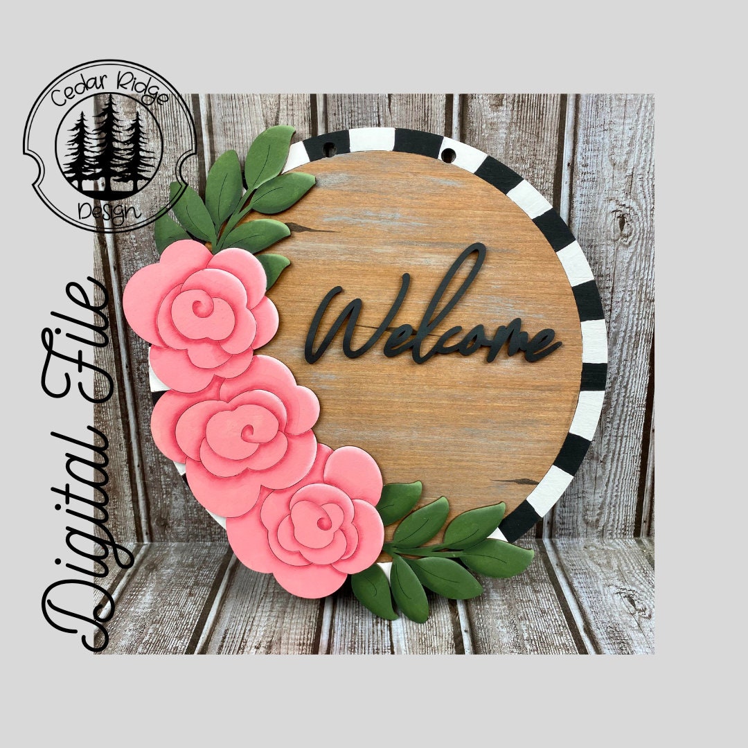 Checked Rose Sign SVG/ LASER Cut/ Digital/spring Rose Welcome/nursery ...