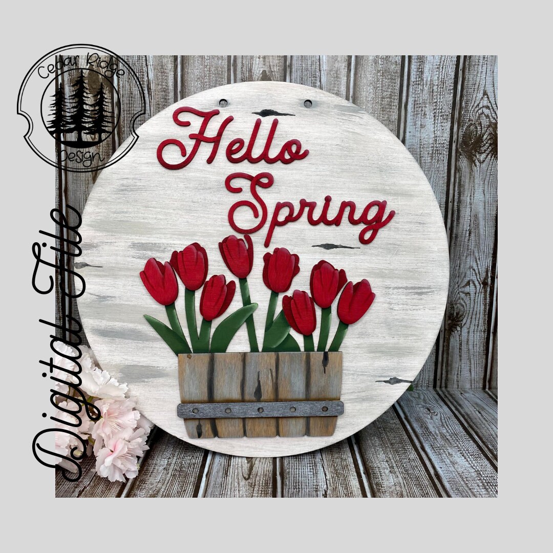 Tulips in Half Barrel Door Sign/svg/ LASER Cut/ Digital/door Decor ...