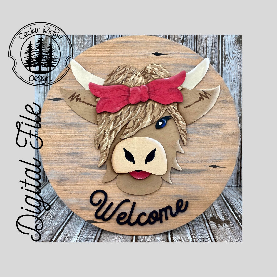 Highland Cow Door Sign/svg/ LASER Cut/ Digital/door Decor/ Welcome Sign ...
