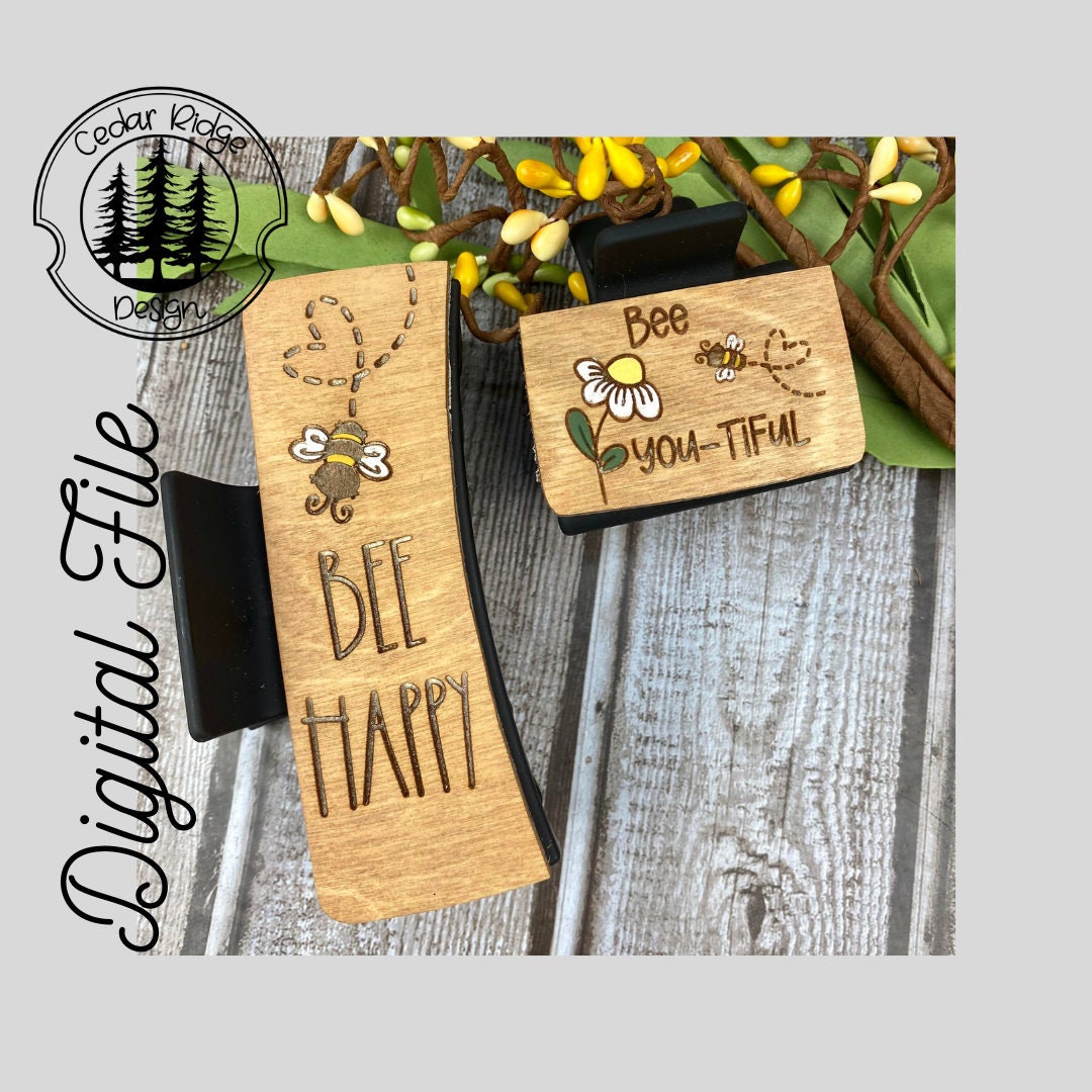 Bee Hair Clip/svg/ LASER Cut/ Digital/bee Claw Hair Clip/bee Happy/bee ...