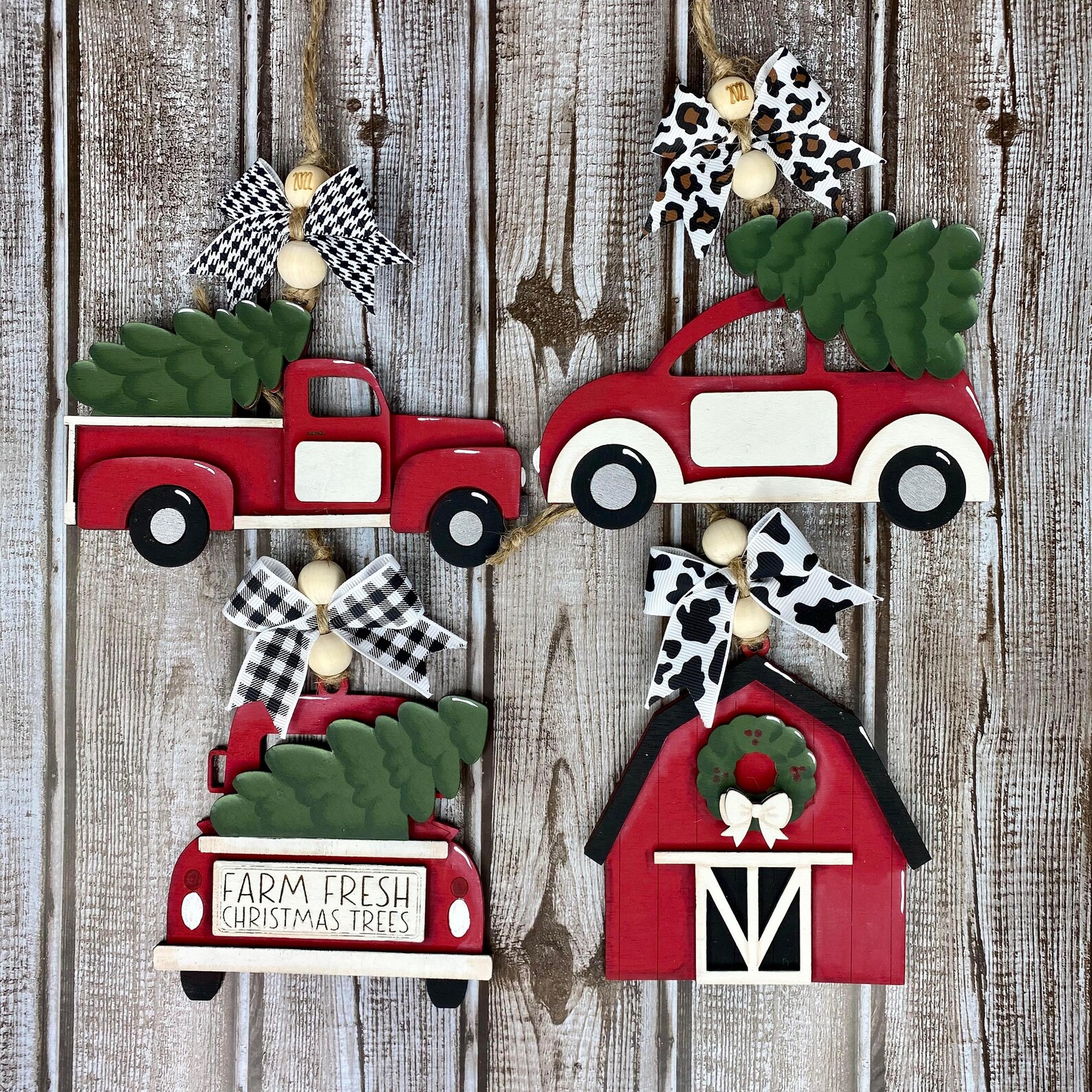 SVG/ LASER Cut/ Digital/farmhouse Ornament Set/red Truck Barn/christmas ...