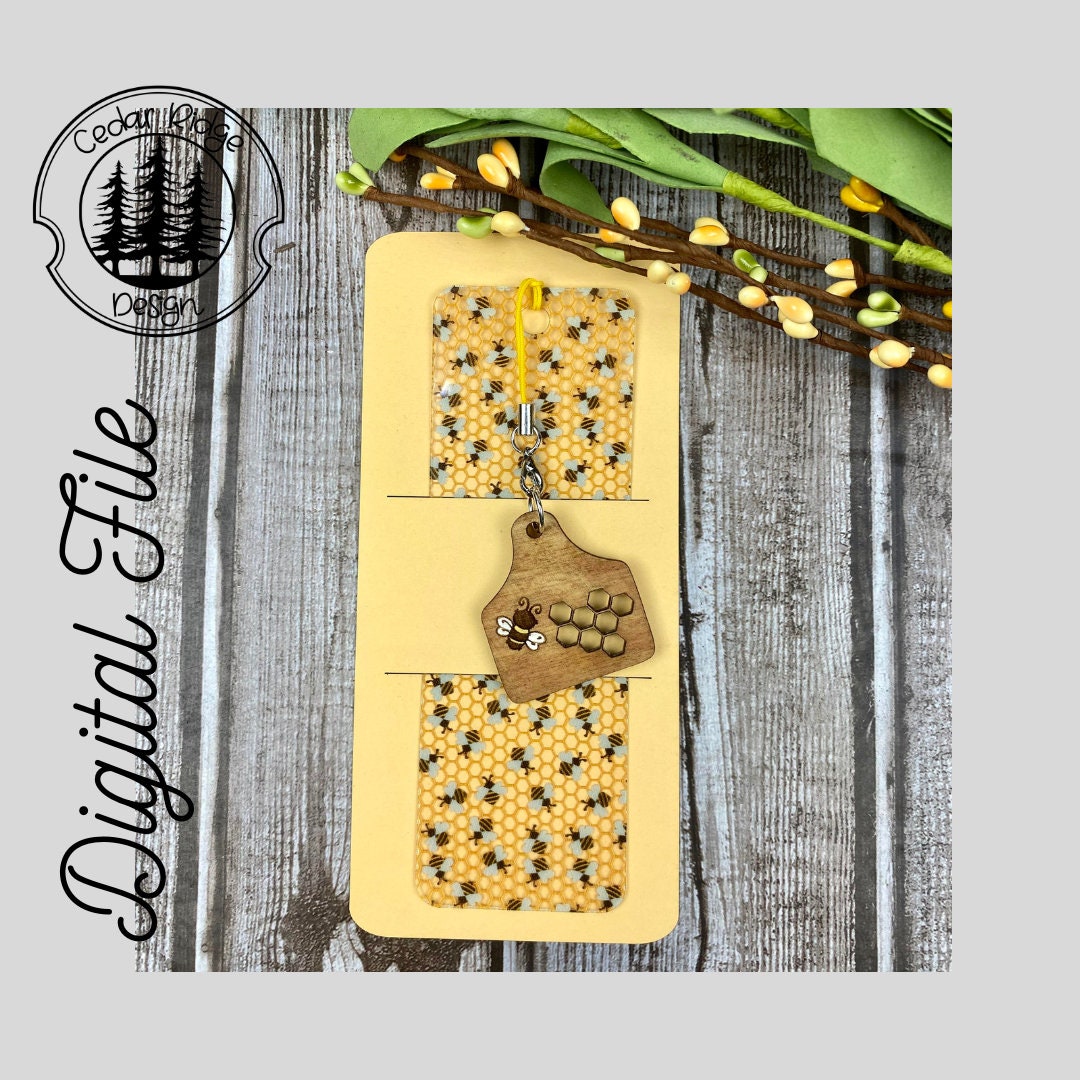 Bee Ear Tag Bookmark Keychain Set/svg/laser Cut/ Digital/bookmark ...