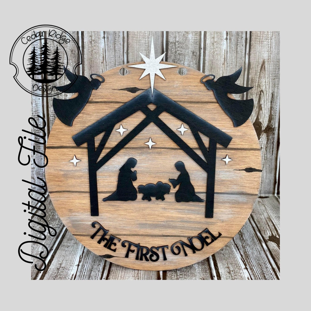 SVG/ LASER Cut/ Digital/christmas Nativity Sign/round Nativity Sign ...