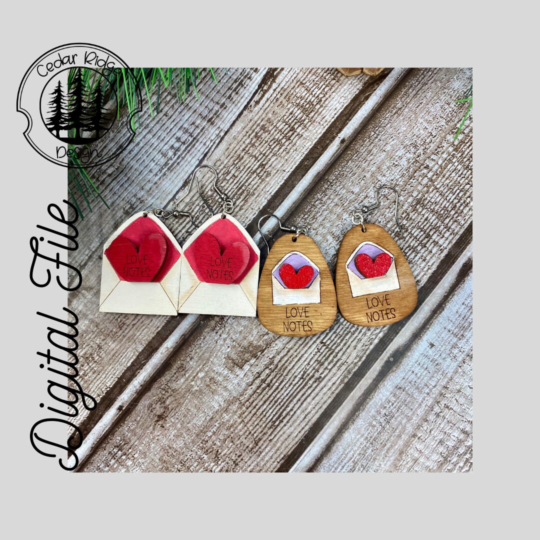 Heart Envelope Earring/svg/laser Cut File/digital/valentine Drop ...