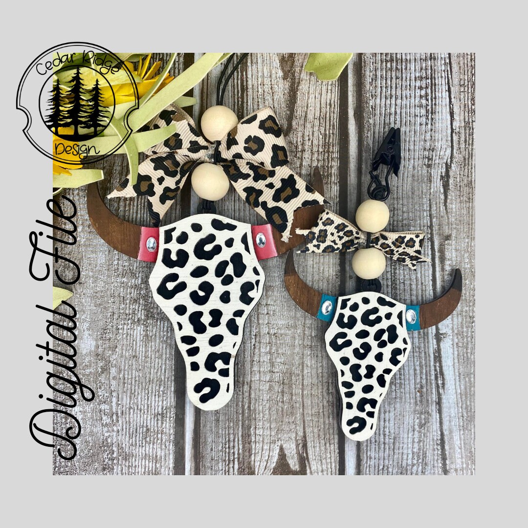 Leopard Print Bull Skull/car Diffuser/air Freshener/vent Clip/svg/laser ...