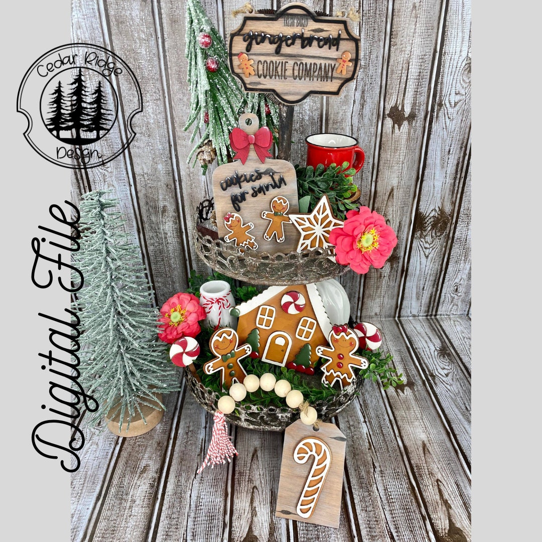 SVG/ LASER Cut/ Digital/gingerbread Tiered Tray Set/ Winter Tiered Tray ...