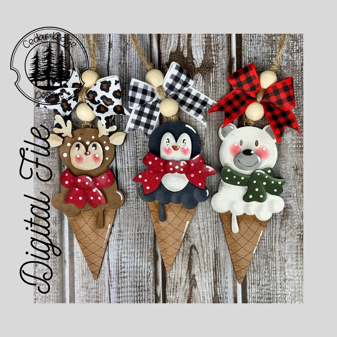 Penguin Ice-cream Cone Ornament/bear Deer Cone Ornament Set/svg/ LASER ...