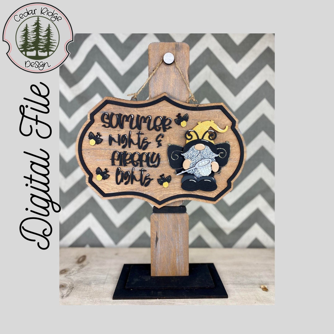 SVG/ LASER Cut/ Digital/firefly Sign/firefly Gnome/lightening Bug Gnome ...