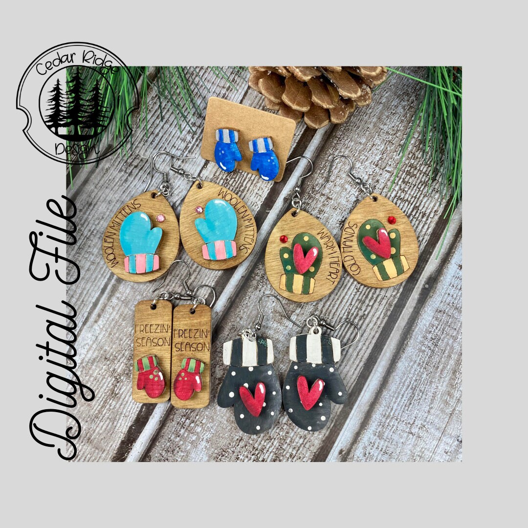 Winter Mittens Earrings /SVG/LASER Cut/ Digital/mittens Drop Earrings ...