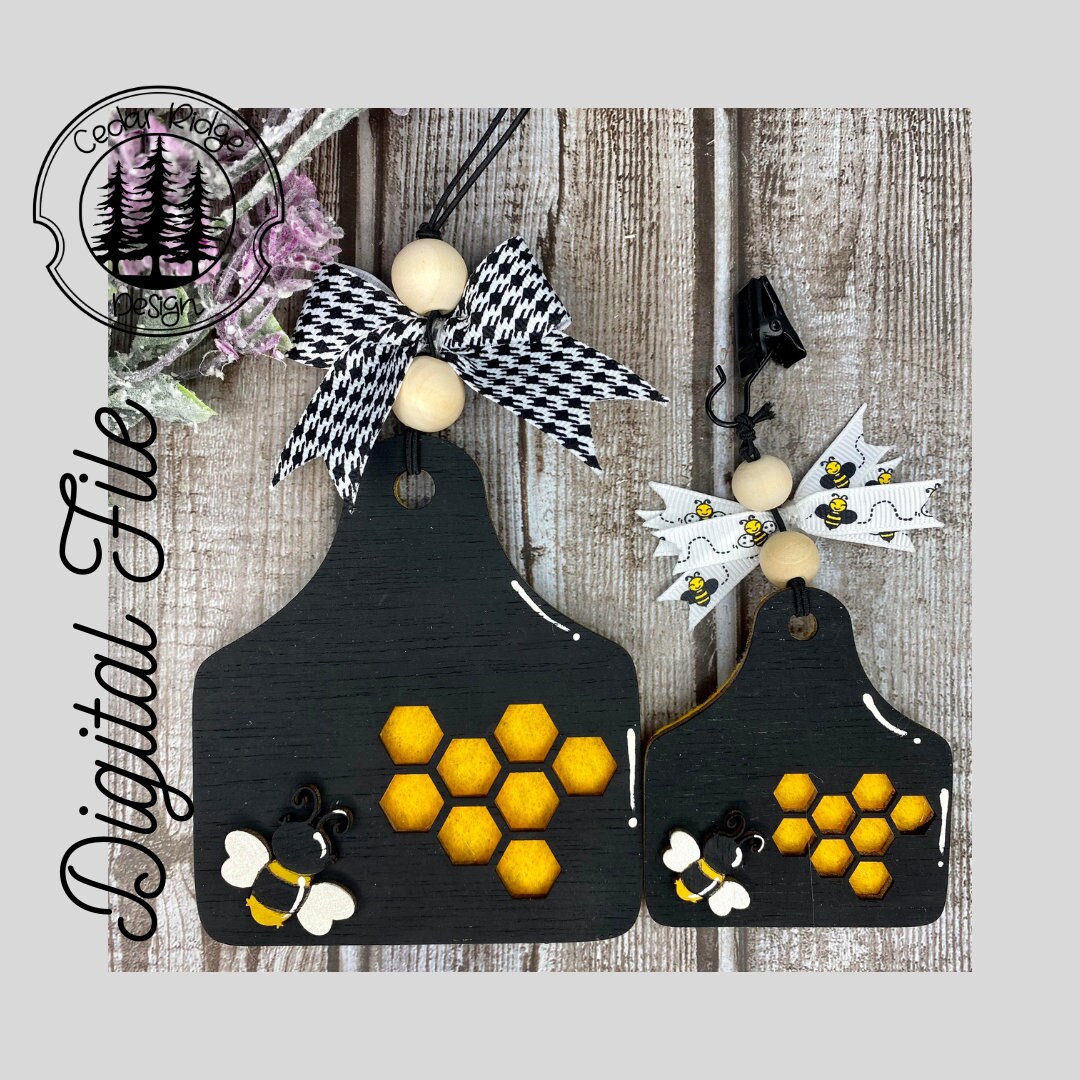 Ear Tag and Honeycomb Bee Car Charm/car Diffuser/air Freshener/vent Clip/svg/laser Cut/ Digital ...