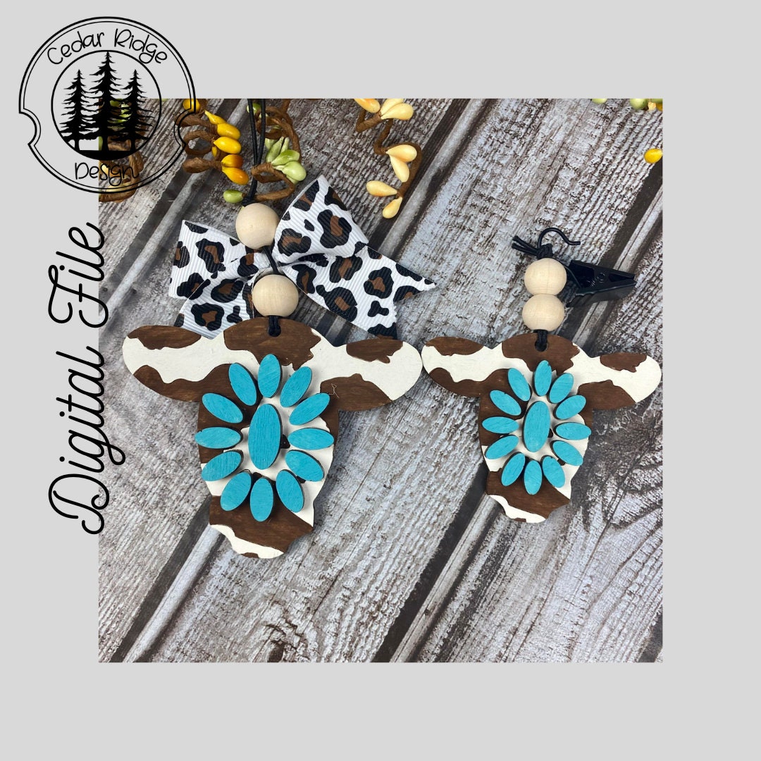 Western Cow Print Cow Head Charm/car Diffuser/air Freshener/vent Clip/svg/laser Cut/digital/re ...