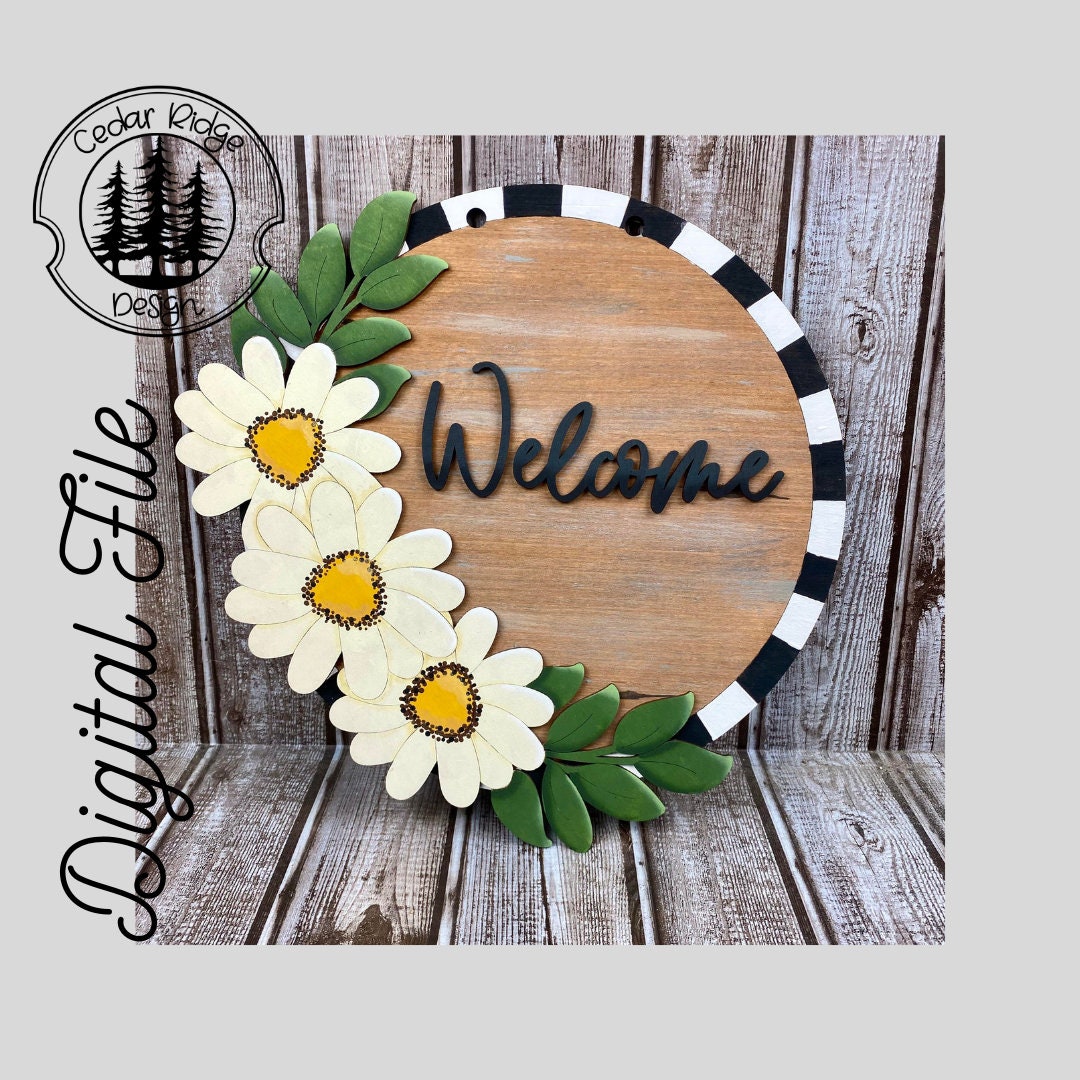 Checked Daisy Sign SVG/ LASER Cut/ Digital/spring Daisy Welcome/nursery ...