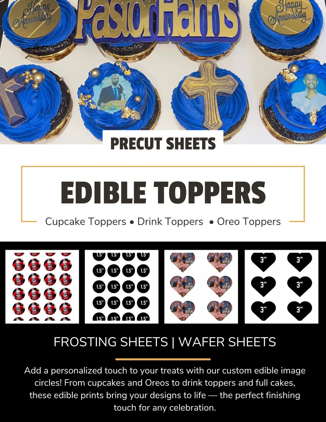 Custom Edible Cupcake Toppers | Frosting & Wafer Sheets - Etsy