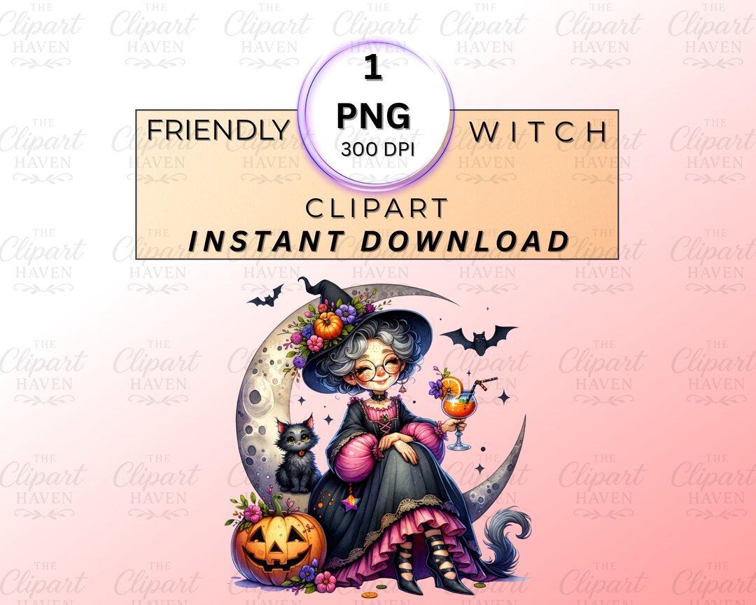 Friendly Witch Clipart | Cute Halloween Witch PNG | Whimsical Witch ...
