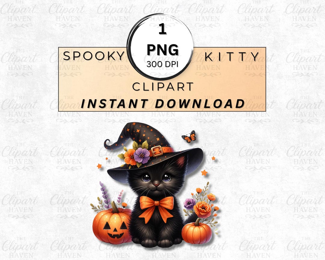 Black Cat Halloween Clipart PNG | Cute With Cat With Pumpkins | Spooky ...