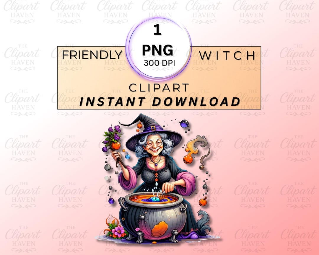 Friendly Witch Clipart | Halloween Witch Cauldron PNG | Cute Witch ...