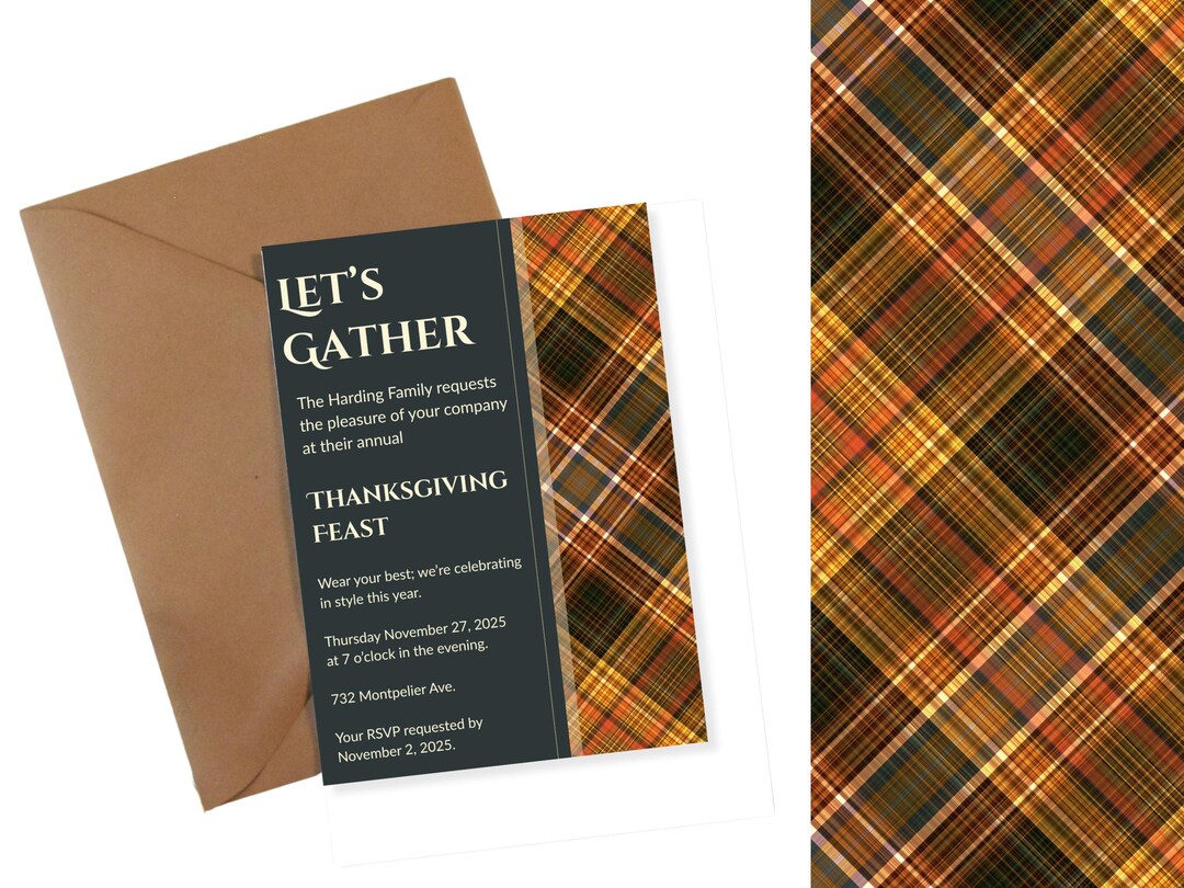 Customizable Plaid Thanksgiving Invitation Template - Etsy