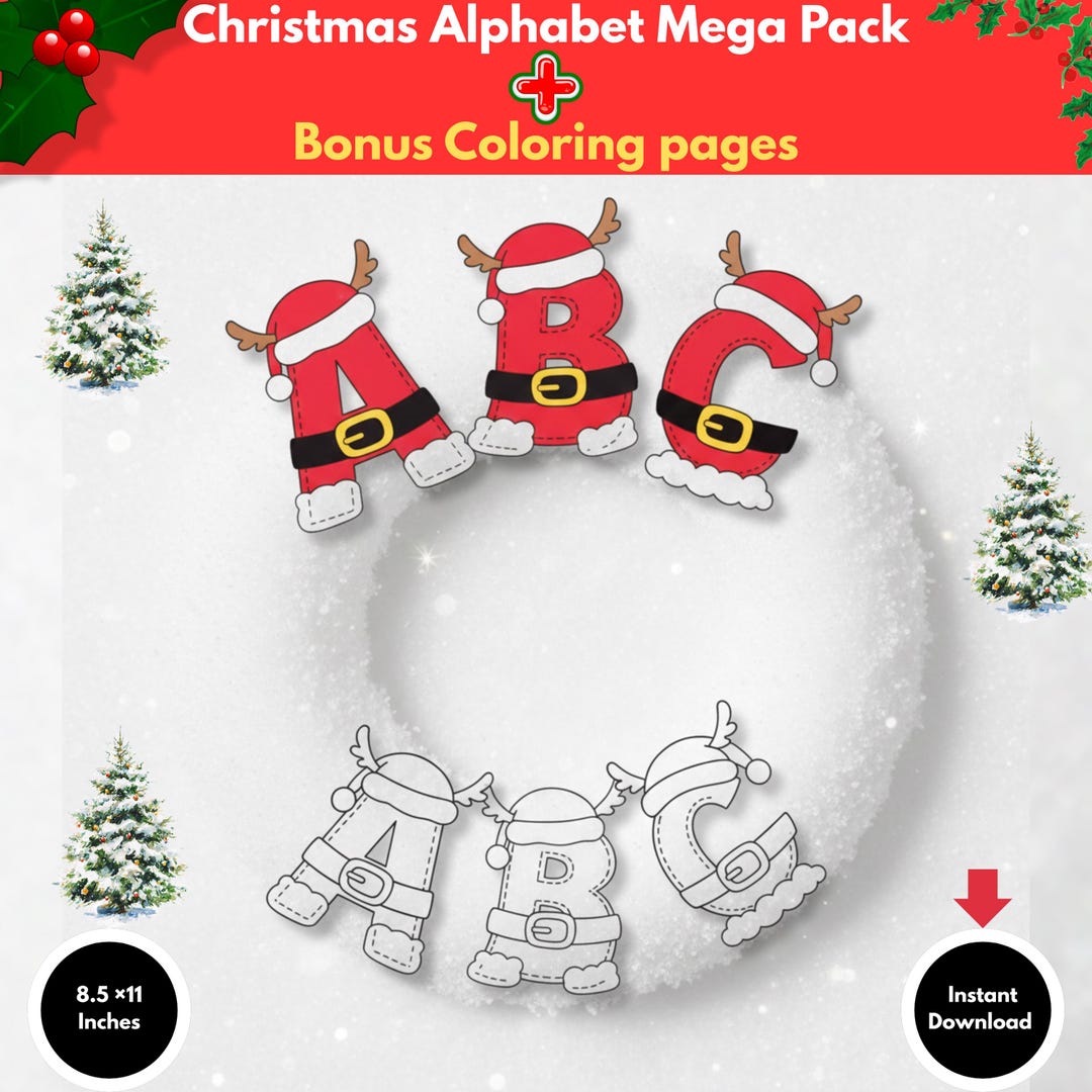 Christmas Alphabet Coloring Pages Bundle|52 Pages A-Z Letters ...