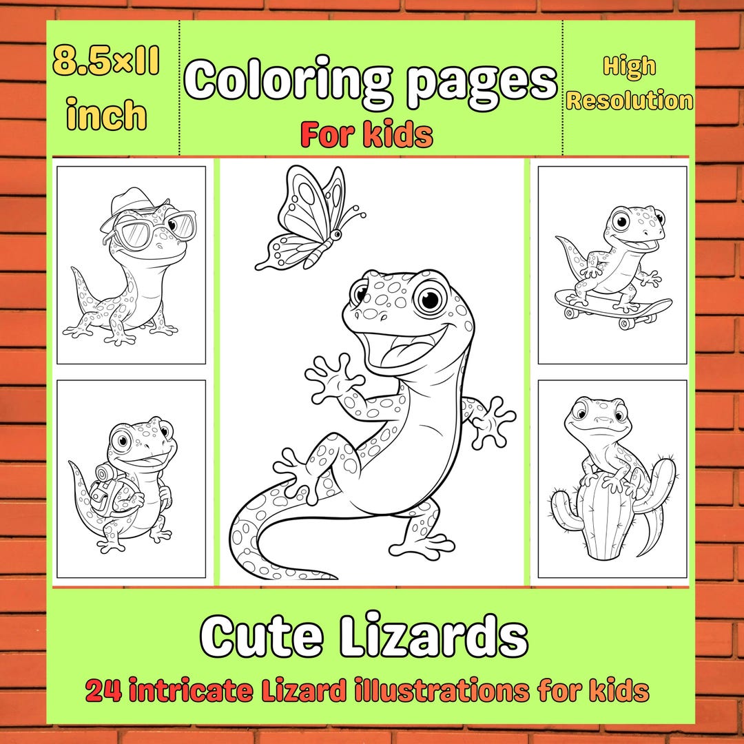 Adorable Lizards Coloring Pages for Kids| Reptiles Illustrations Mega ...