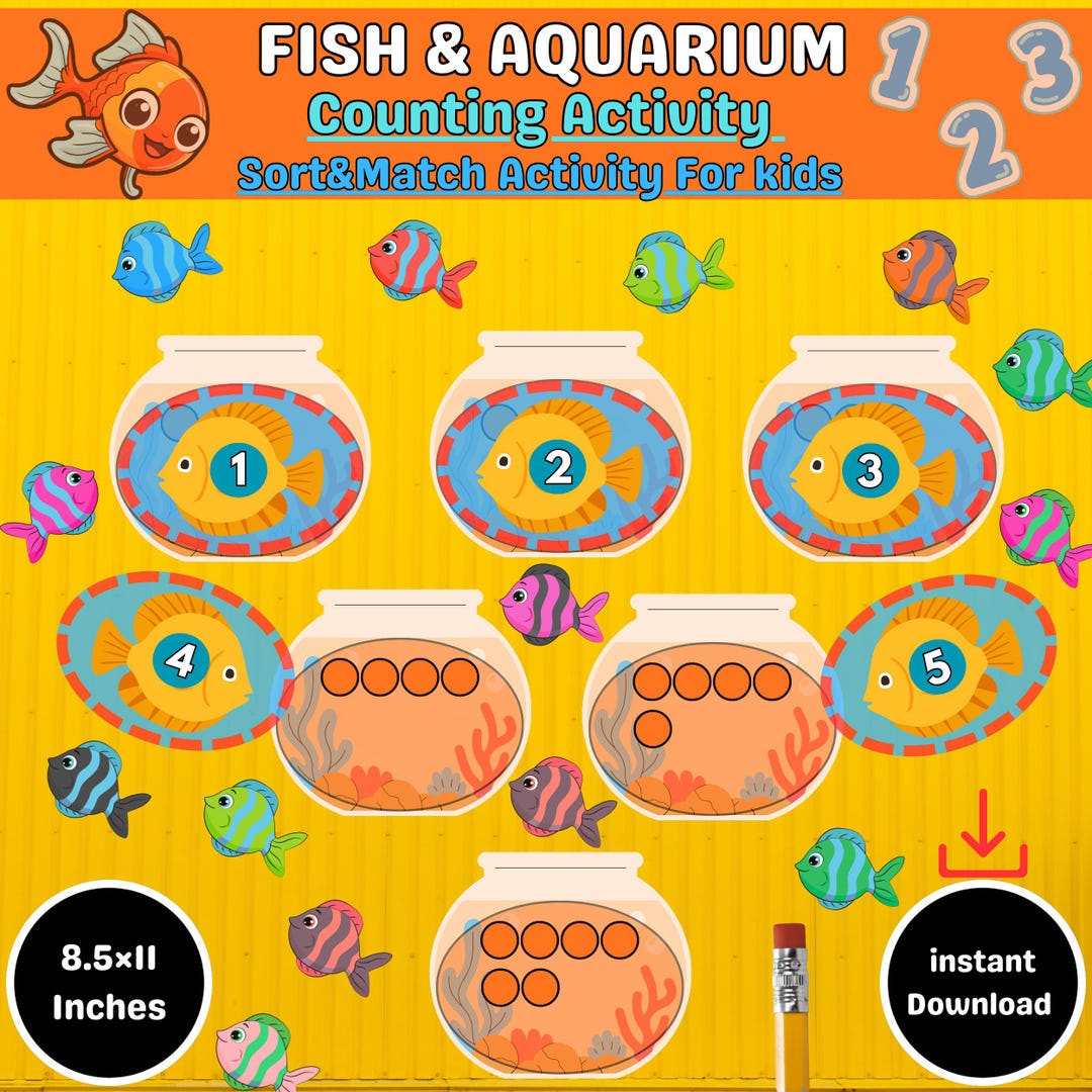 Fish Counting Activity Printable|number Matching Game|preschool Math ...