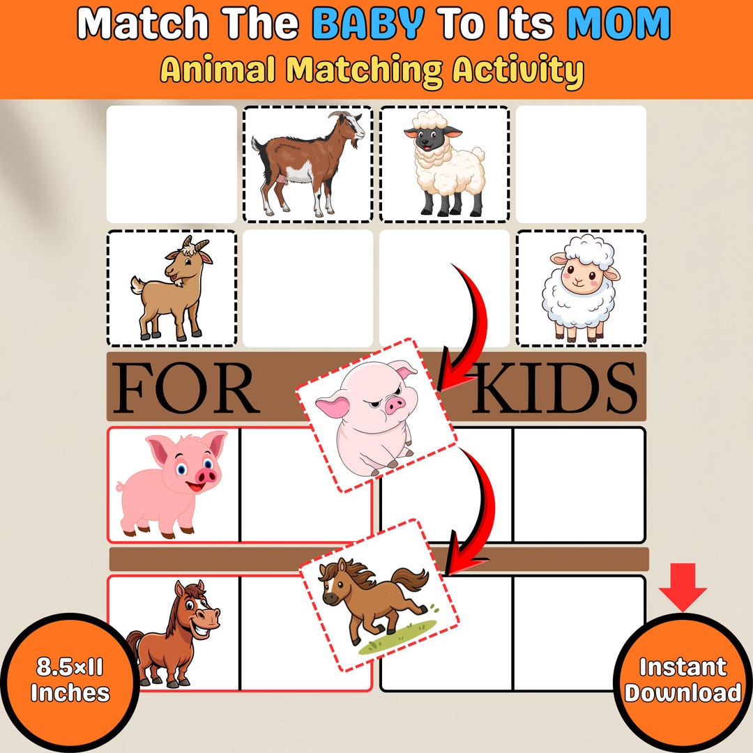 Animal Matching Activity | Match Baby to Mom | Toddler Preschool ...