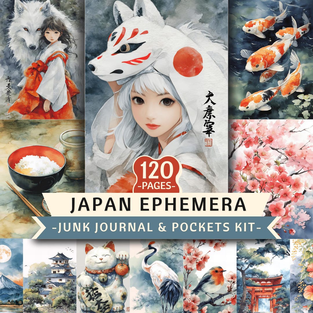 Japan Digital Paper Kit, 120 Japanese Printable Pages, Junk Journal Kit ...