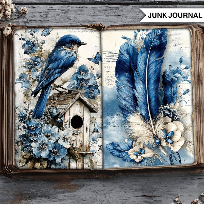 Indigo Spring Junk Journal Kit 230 Pages Vintage Blue Ephemera Floral ...