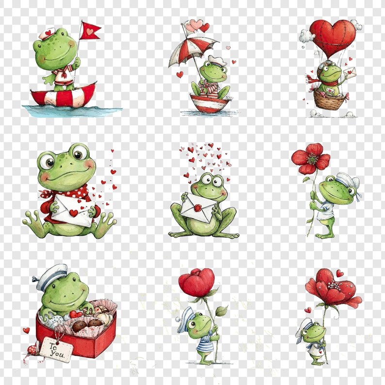 11 Valentine Frog Clipart PNG Bundle, Cute Watercolor Animal ...