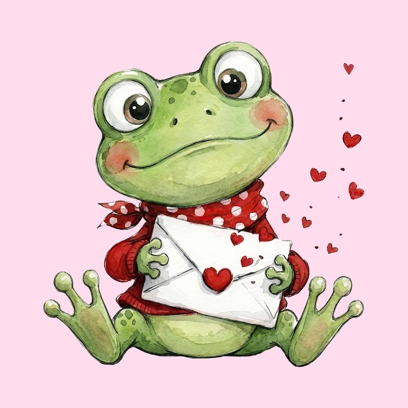 11 Valentine Frog Clipart PNG Bundle, Cute Watercolor Animal ...