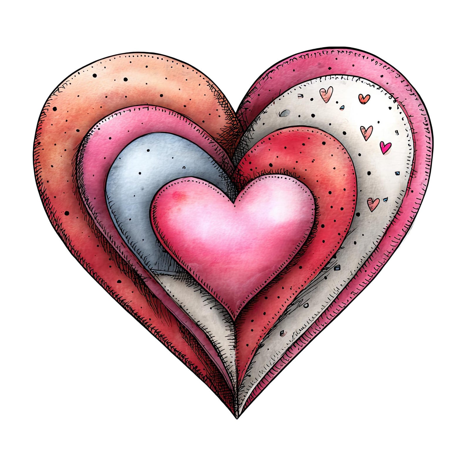 Valentine Watercolor Clipart Bundle, Romantic Hearts, Birds (digital ...