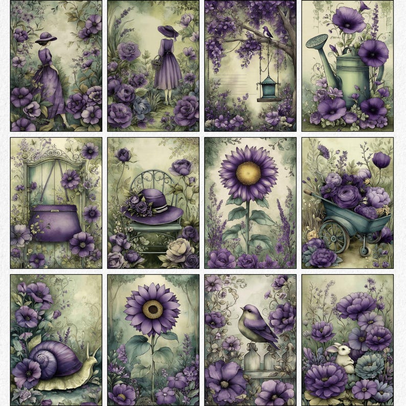 Violet Garden Junk Journal Kit 120 Pages Vintage Purple Ephemera Floral ...