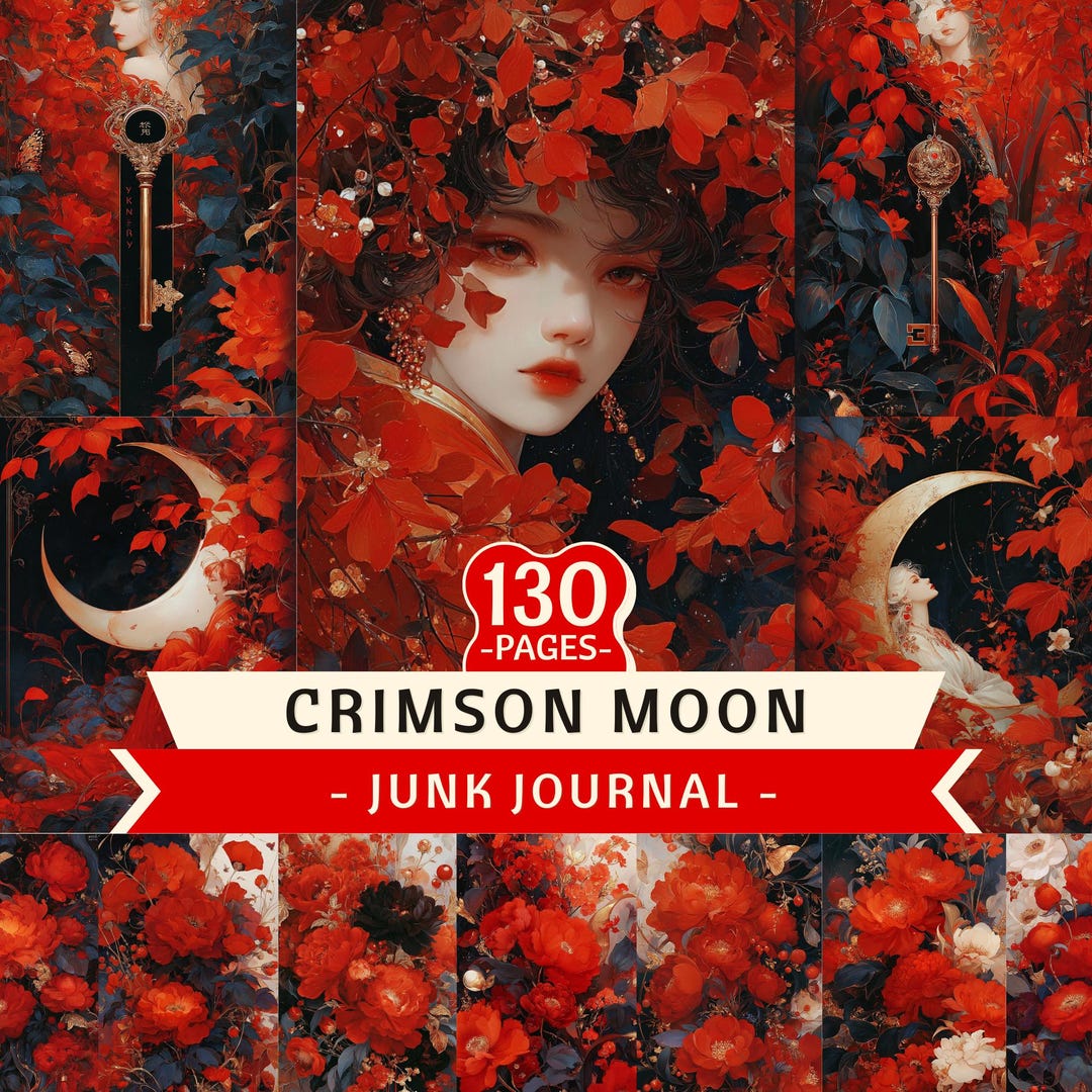 Crimson Moon PNG, Red Floral Clipart, 130 PNG Bundle (digital Download ...