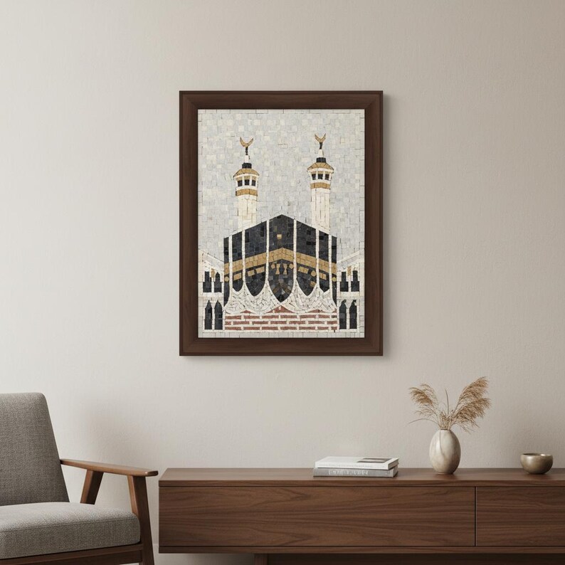 Holy Kaaba Natural Stone Mosaic Wall Art – 20x36 in Mesh-backed, Rolled ...
