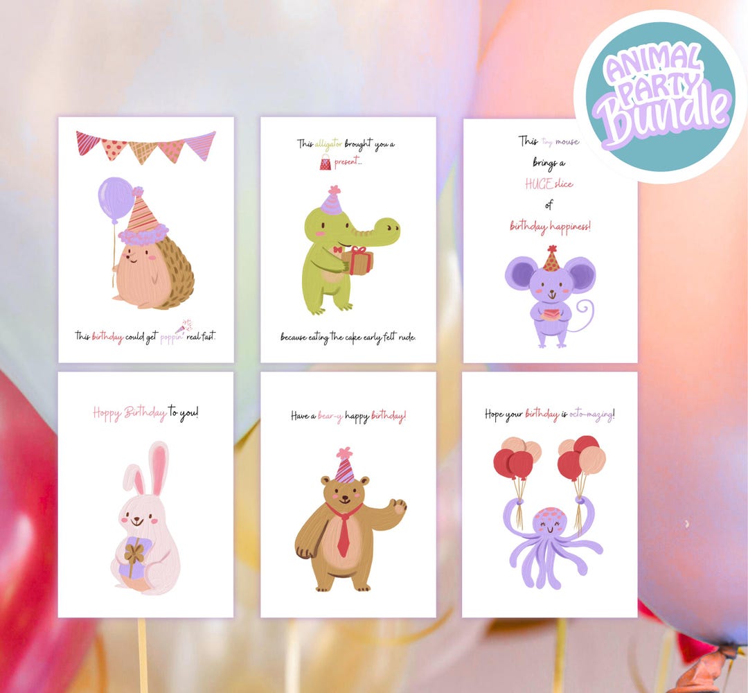 Editable Kids Animal Birthday Cards, Printable 5x7 Canva Template ...