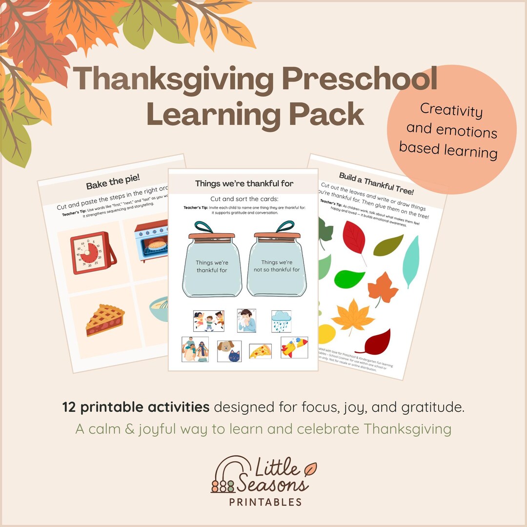 Thanksgiving Preschool Learning Pack | Montessori-inspired Printables ...